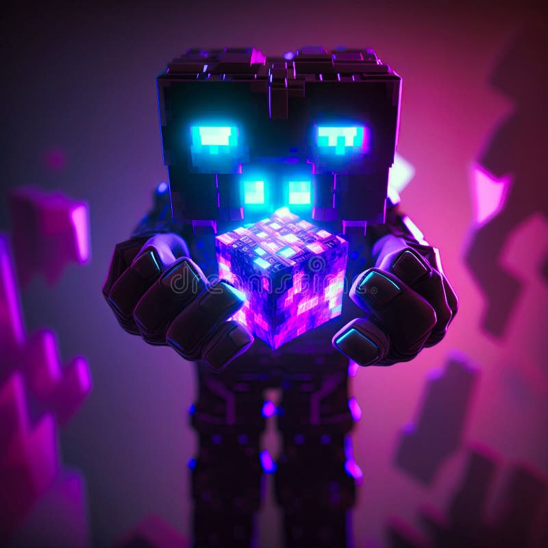 Enderman Holds a Cube with an Edge Crystal, Generative AI Stock ...