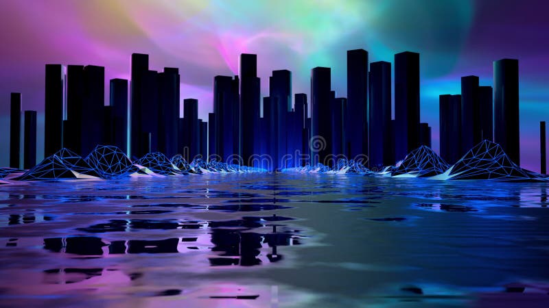 Futuristic Synthwave Ethereal Sunset Cityscape Driving Loop Background ...