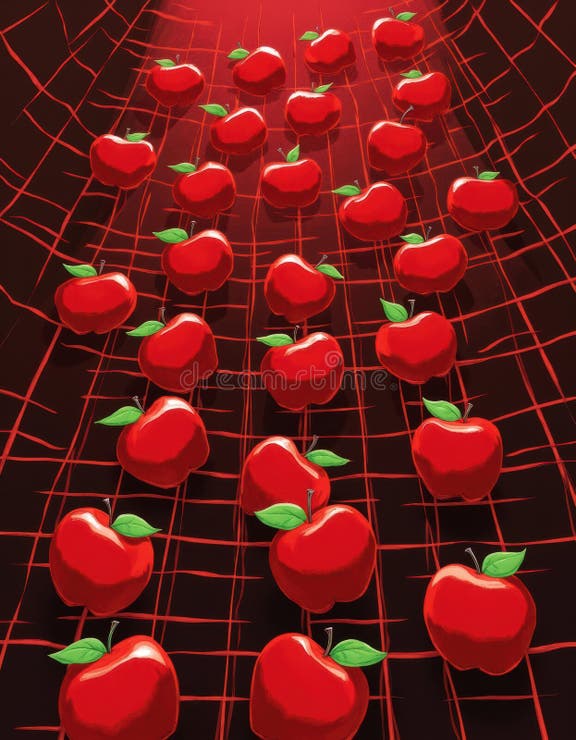 Endless Apple Icons Rotating on a Deep Red Grid Background Stock Image ...