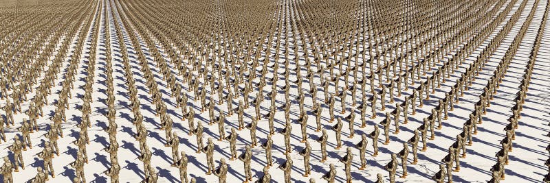 Endless Army of Digital Soldiers Marching in Desert Camouflage on a ...
