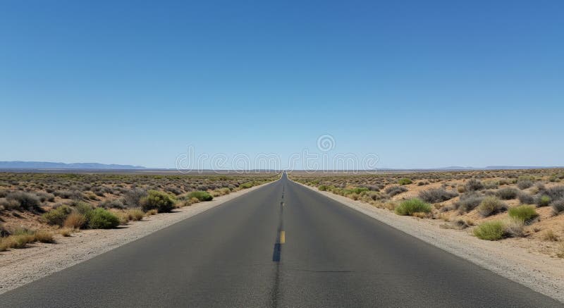 Endless Asphalt Road through Arid Desert Landscape Under Blue Sky Stock ...