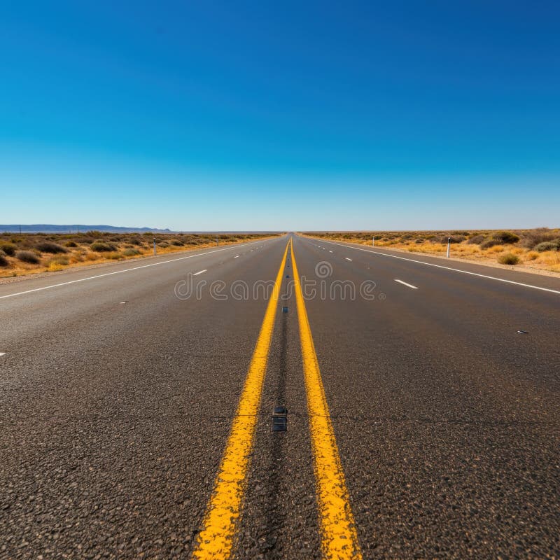 Endless Asphalt Road through Arid Desert Under Bright Blue Sky Stock ...
