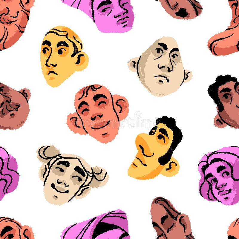 Endless Background with Abstract Faces with Different Emotions: Happy ...