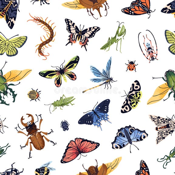 Endless Background with Different Insects. Repeatable Pattern of Exotic ...