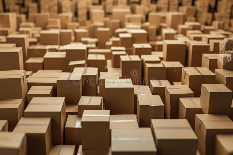 Endless Cardboard Boxes in Warehouse Stock Illustration - Illustration ...