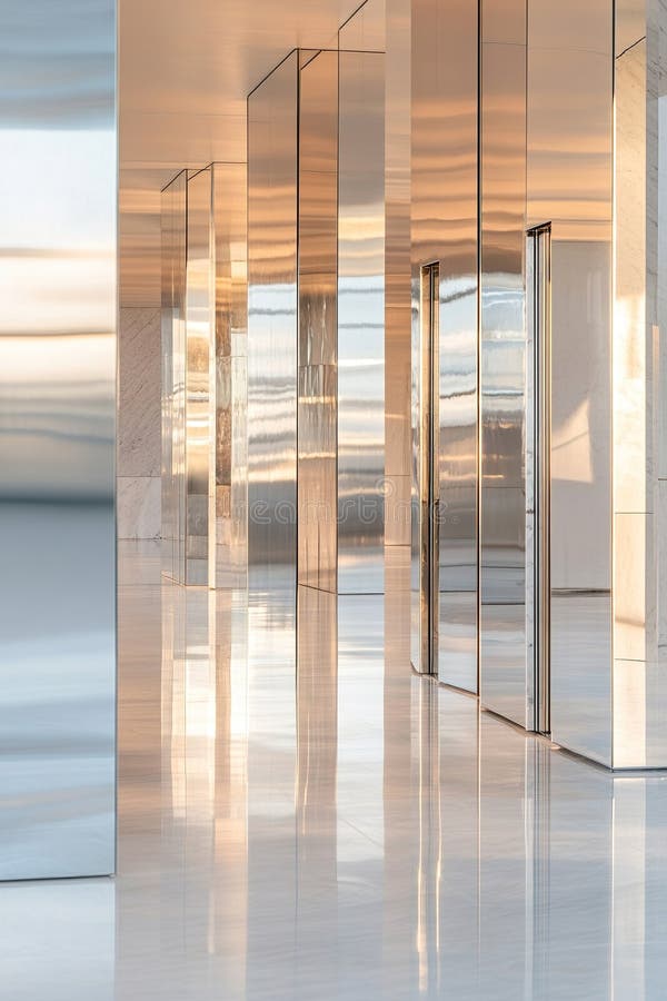 An Endless Corridor Features Mirrored Metallic Panels that Softly ...