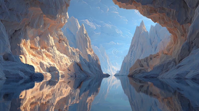 Endless Crystalline Canyon, Reflections and Light Beams in a Surreal ...