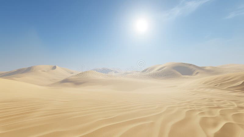 Endless Desert Landscape with Rolling Sand Dunes, Sunny Blue Sky, and ...