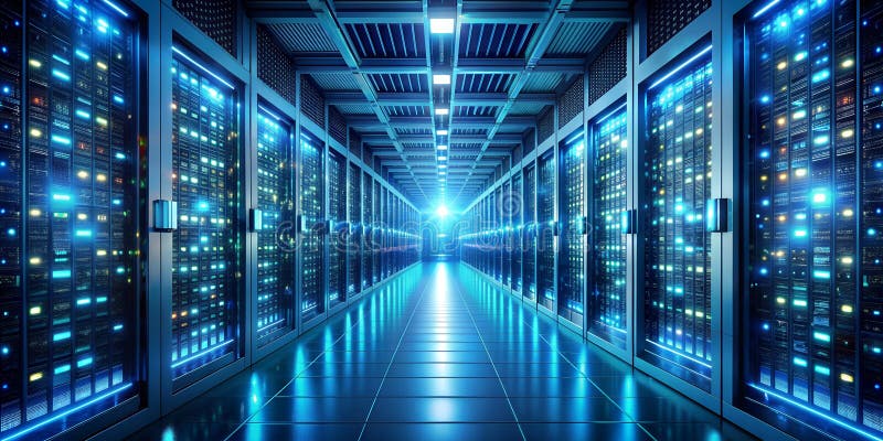 Endless Digital Expanse with Glowing Servers Generative by AI, Abstract ...