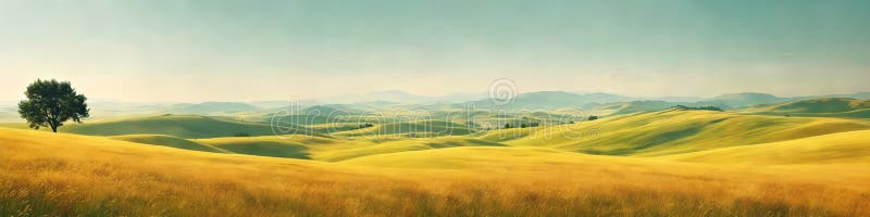 Endless Fields at Dusk: Digital Landscape Illustration Stock Image ...