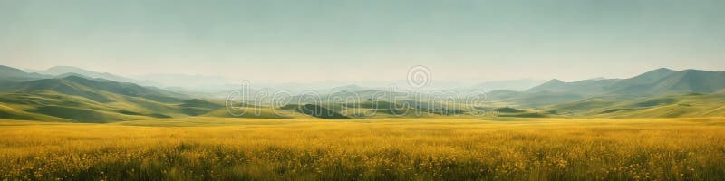 Endless Fields at Dusk: Digital Landscape Illustration Stock ...