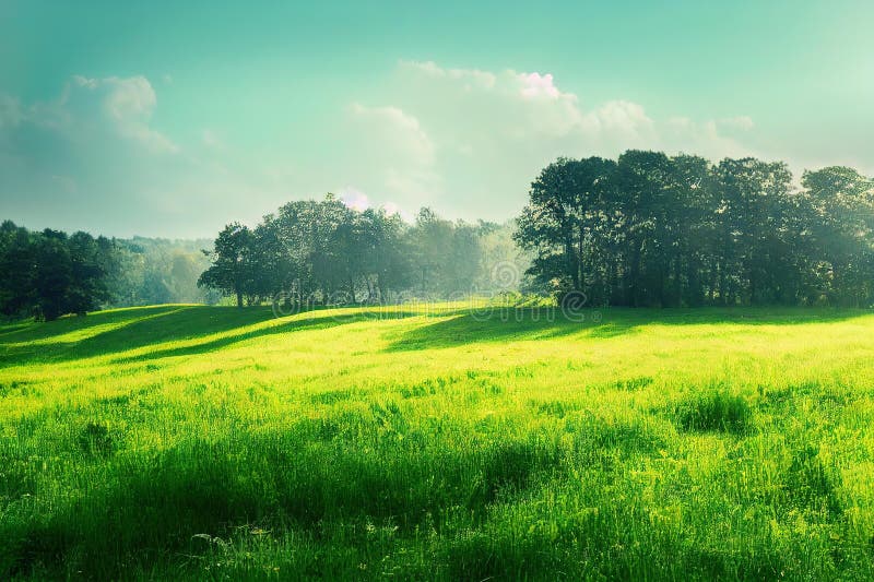 Endless Fields of Green Grass and Wild Flowers, Magnificent Natural ...