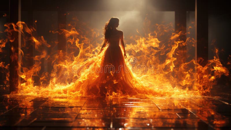 The Woman in Fire and Flames Concept, Burning Stock Illustration ...