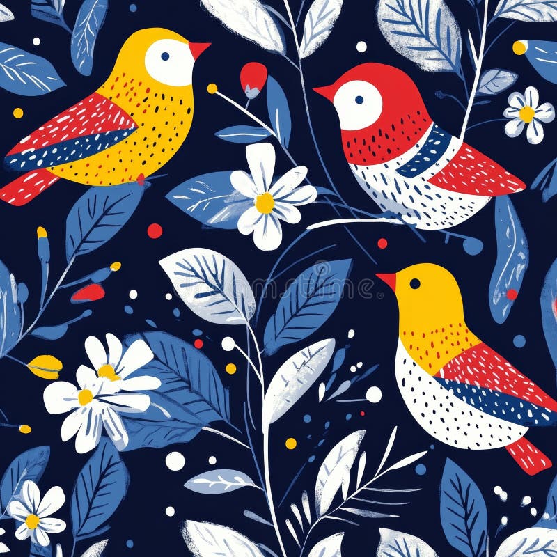 Endless Floral Pattern Birds Flowers Greenery Stock Photos - Free ...