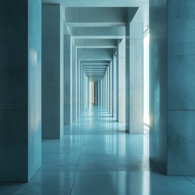 Endless Geometric Hallway with Reflective Floor Stock Illustration ...