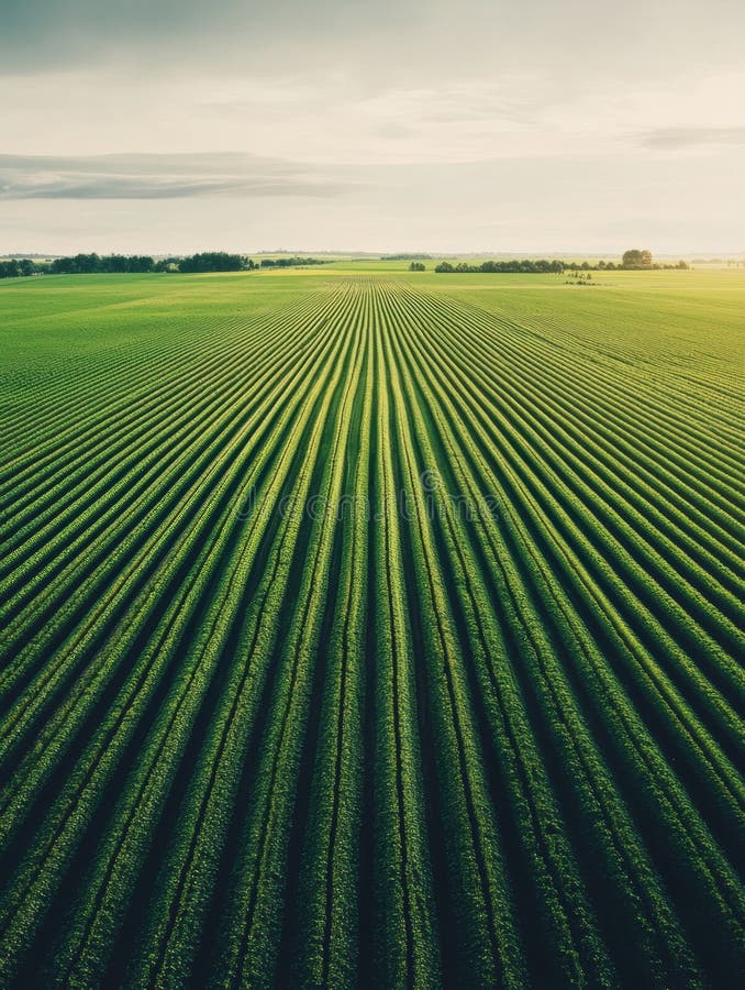 Endless Green Crop Rows in Perfect Alignment Under Soft Lighting during ...