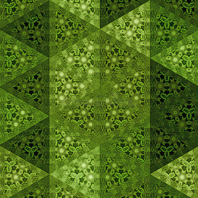 Endless Green Transparent Triangles Texture with Flowers and Fractals ...