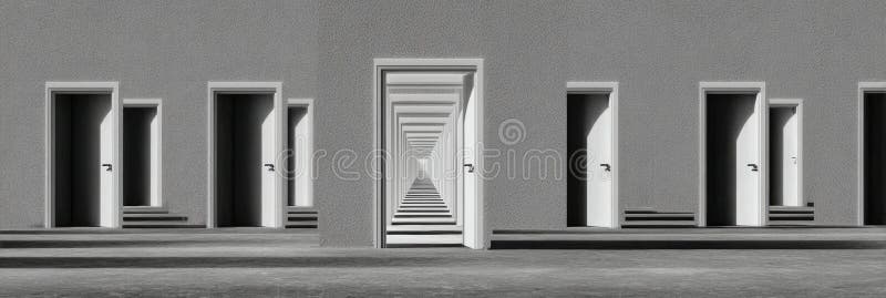Endless Hall of Doors Creating a Sense of Depth and Perspective in a ...