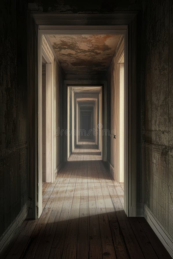 Endless Hallway with Mysterious Doors Stock Illustration - Illustration of scene, fantasy: 340747842