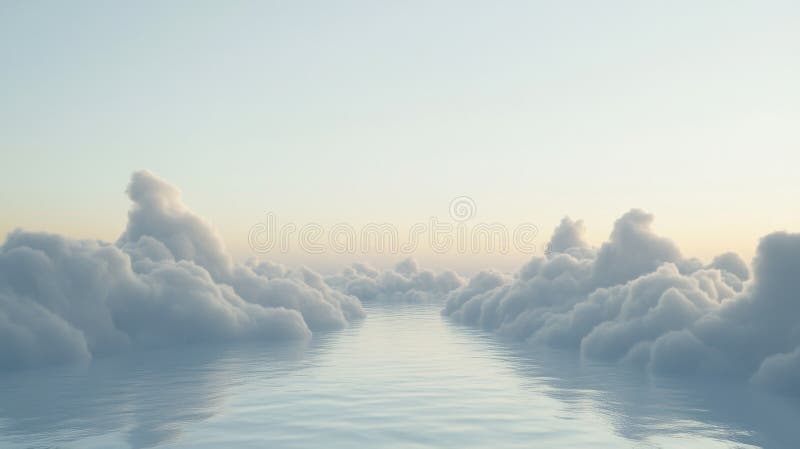 Endless Horizon of Clear Sky Dotted with Gentle Clouds Reflection Stock ...