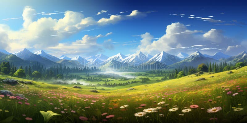 Endless Meadows Green Fields Flowers Space Digital Pai_010 Stock ...