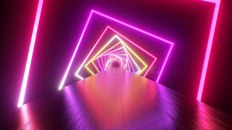 Endless Neon Square Rings Spinning Glowing Tunnel Going on Forever - 4K ...