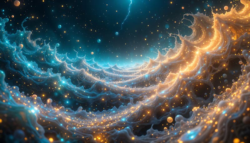 Endless Ocean of Luminous Particles in Vivid Motion Stock Illustration ...