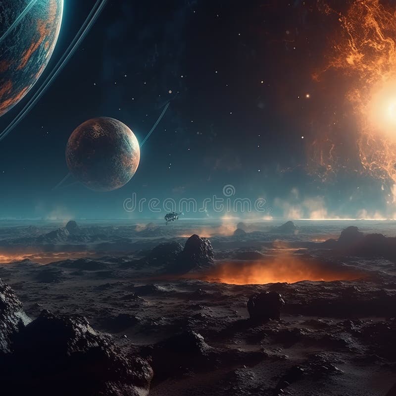 Endless Outer Space Sci-fi Landscape Stock Illustration - Illustration ...