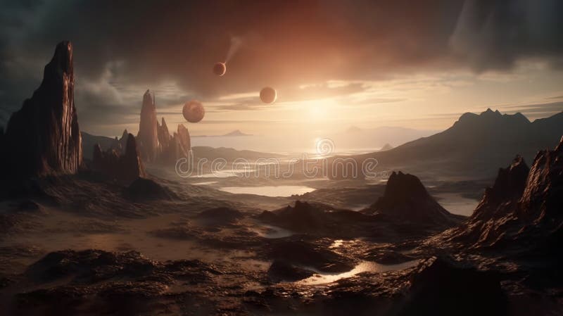 Endless Outer Space Sci-fi Landscape Stock Illustration - Illustration ...