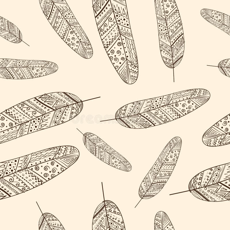 Endless Pattern with Brown Feathers with Tracing Stock Vector ...
