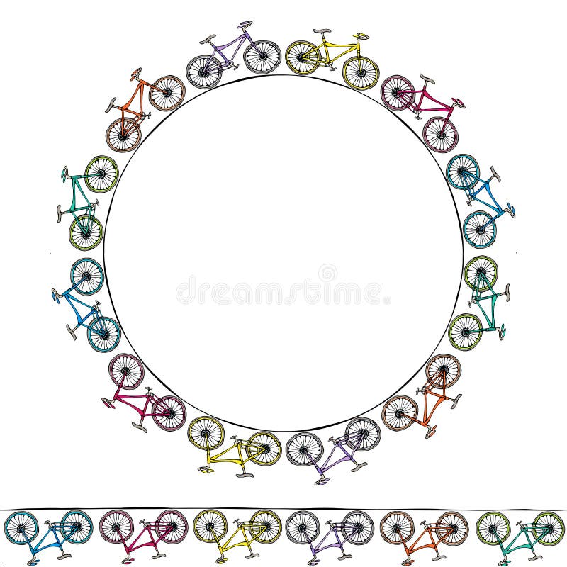 Endless Pattern Brush or Ribbon of Bicycles. Circle Frame Bike ...
