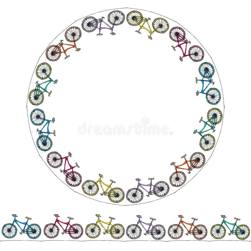 Endless Pattern Brush or Ribbon of Bicycles. Circle Frame Bike ...