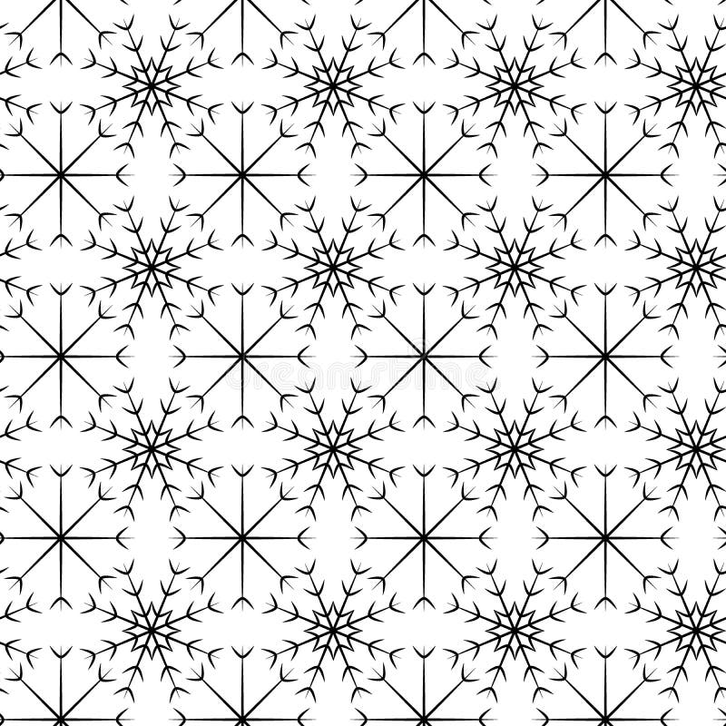 Seamless Pattern of Outline Drawing Abstract Snowflakes. Background ...