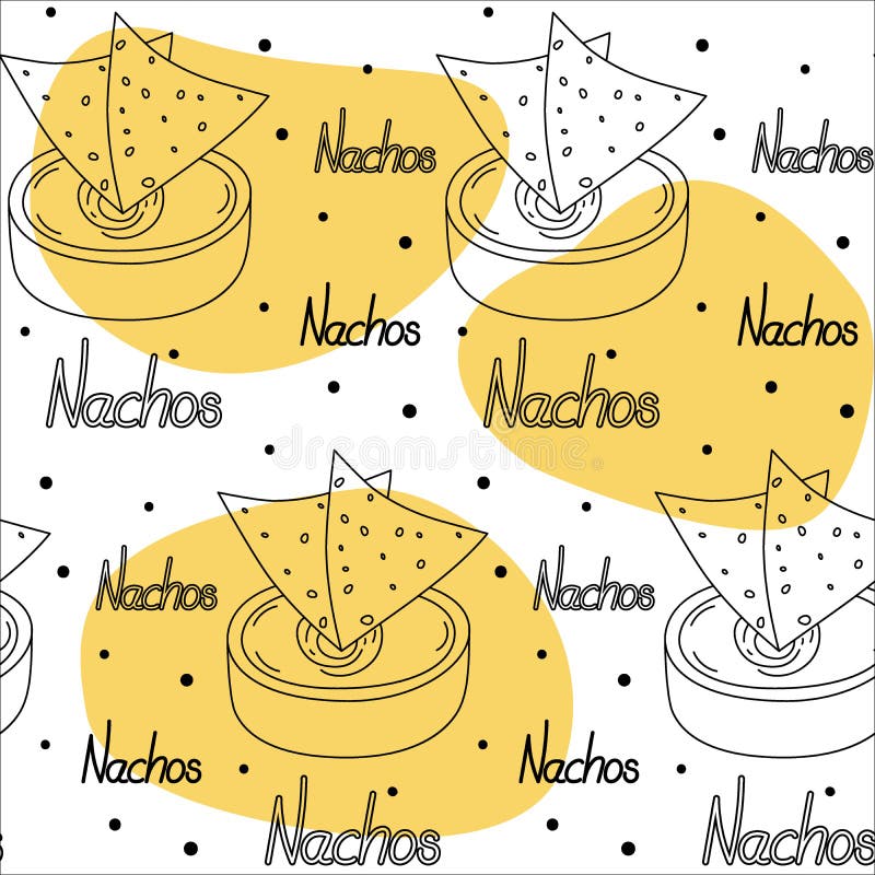 Endless Pattern with Traditional Corn Mexican Chips Nachos and Sauce in ...