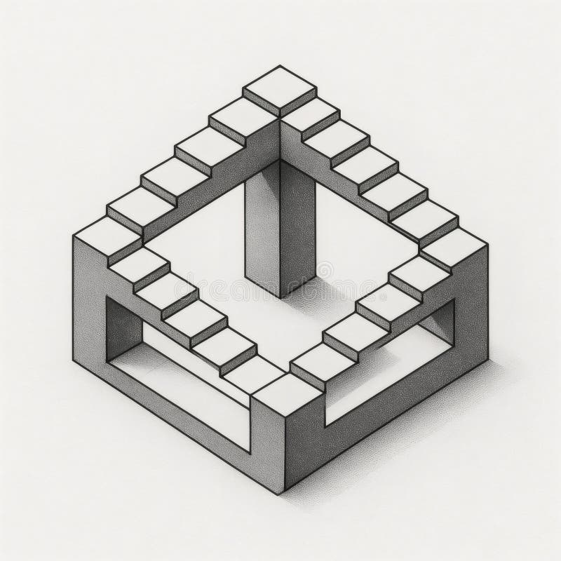 Endless Penrose Stairs Optical Illusion in Isometric Style - Geometric ...