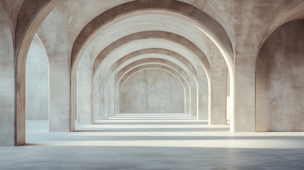 Endless Perspective of Light and Shadow in Archway Hall Stock ...
