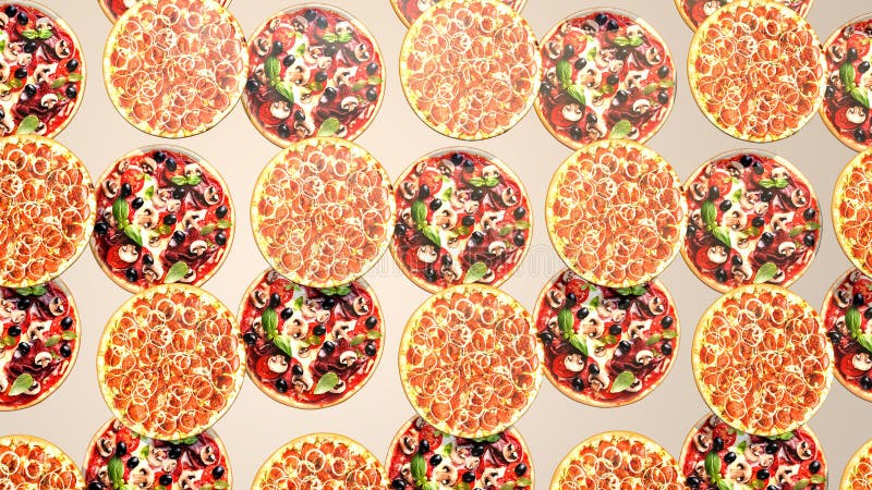 Endless Pizza Movement, Advertising Background. 3D Rendering Stock ...