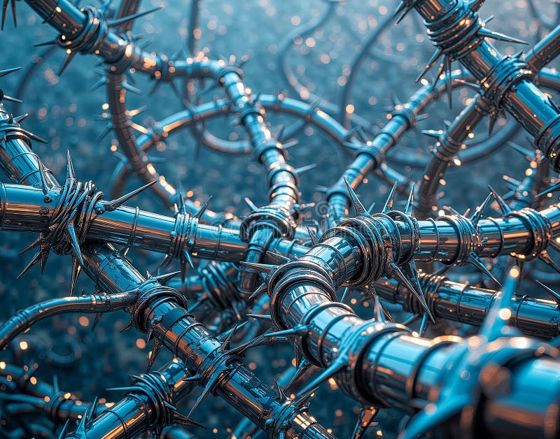 Endless Prismatic Tangles of Razor Wire with Sharp Chrome Barbs ...