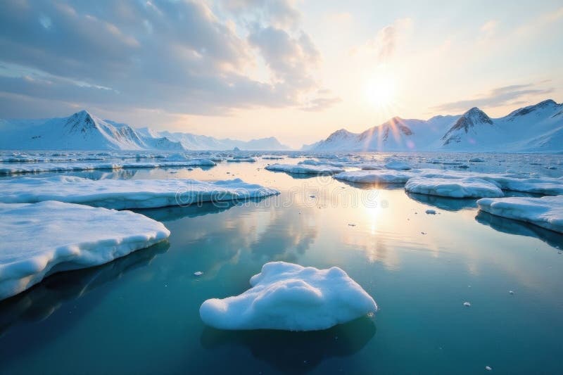 Endless, Pristine Arctic Ice Sheet, Jagged Formations Reflecting Low ...