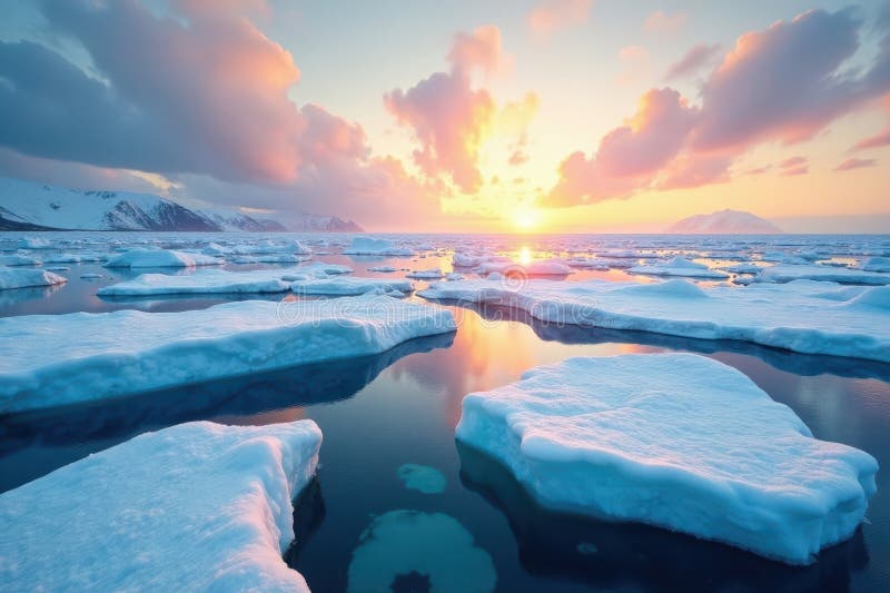 Endless, Pristine Arctic Ice Sheet, Jagged Formations Reflecting Low ...