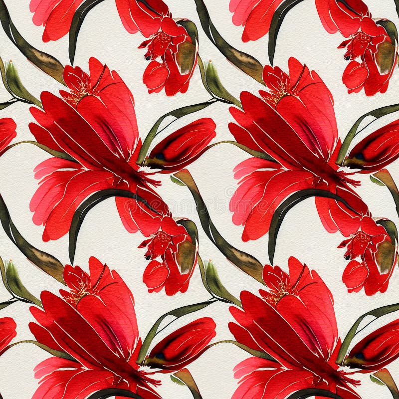 Seamless Pattern with Red Flowers on White Background. Stock ...