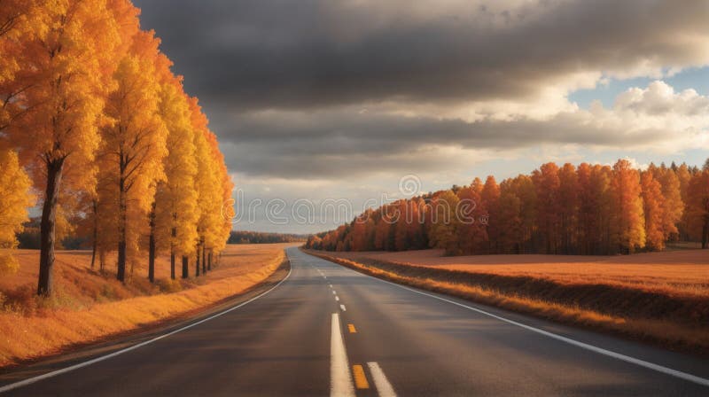 Endless Road during Autumn Season Stock Illustration - Illustration of ...