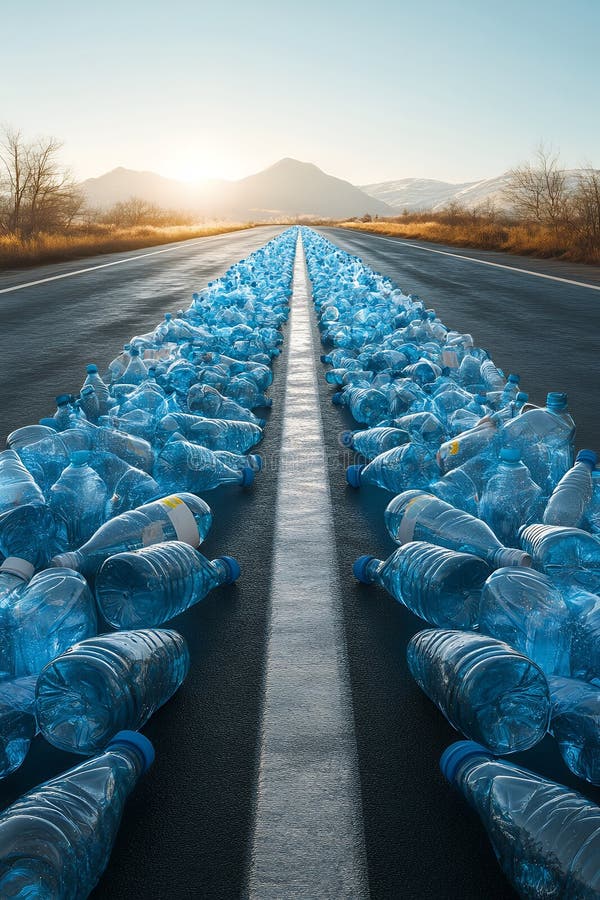 Endless Road of Discarded Plastic Bottles in a Scenic Mountain ...