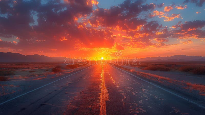 Endless Road Leading To a Vibrant Sunset - Generative Ai Stock ...