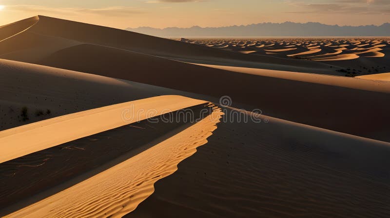 Endless Rolling Sand Dunes in the Golden Hour with Dramatic Shadows ...