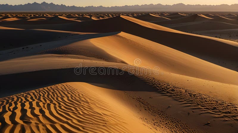 Endless Rolling Sand Dunes in the Golden Hour with Dramatic Shadows ...