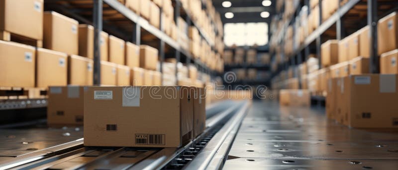 An Endless Row of Cardboard Boxes on a Conveyor Belt in a Warehouse ...