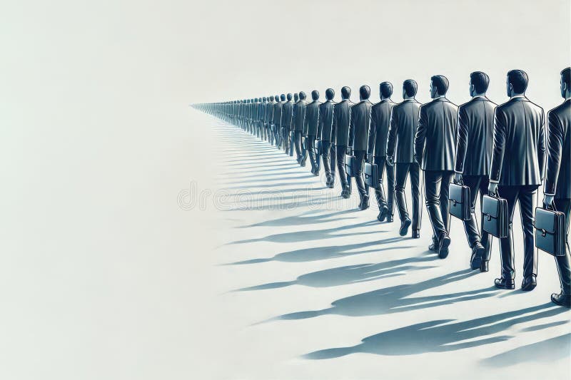 An Endless Row of Identical People with Suitcases. Space for Text ...