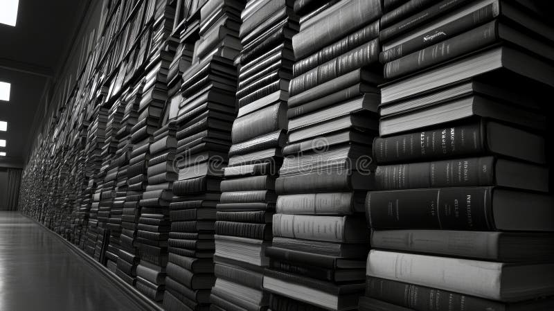 Endless Rows of Books Create a Captivating Monochrome Library Space ...