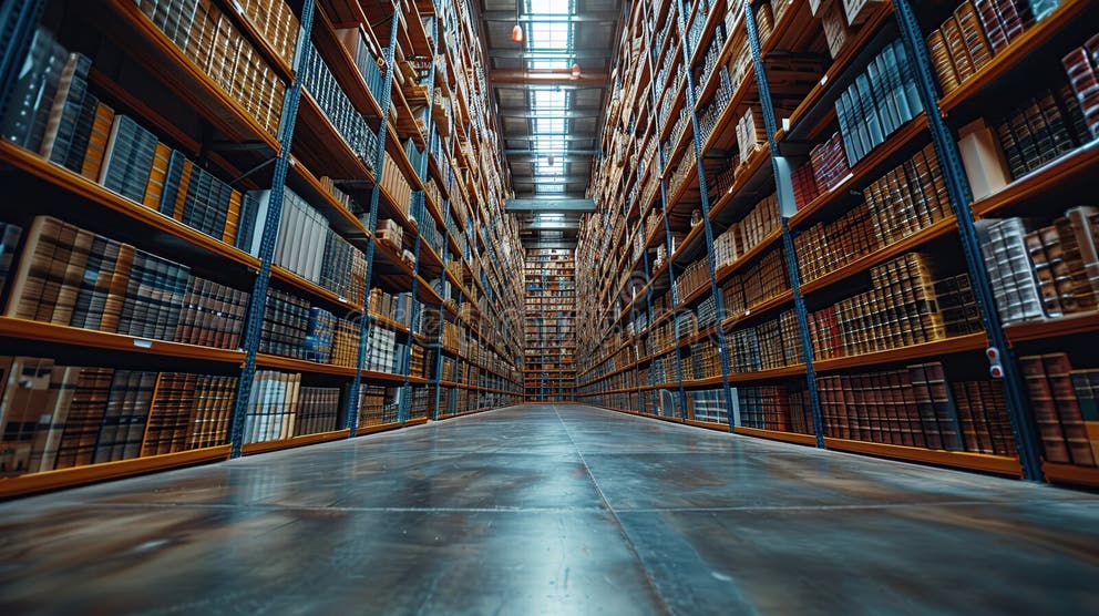 Endless Rows of Books in a Library Stock Illustration - Illustration of ...